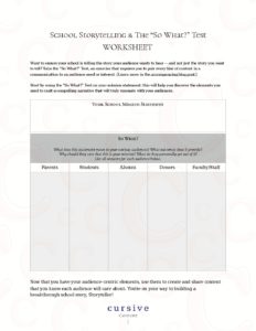 School Storytelling & The So What? Test – Worksheet | Cursive Content